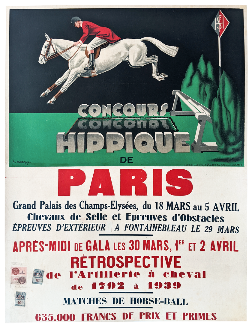 Original Poster Concours Hippique By Marcou - 1933 - Champs Elysées ...